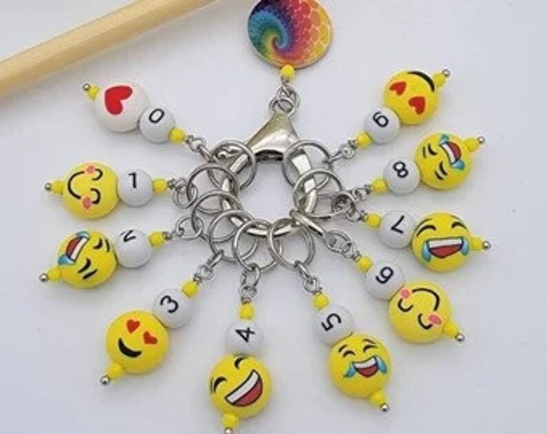 Smiley Face Numbered Stitch Markers for Knitting With Holder, Row ...