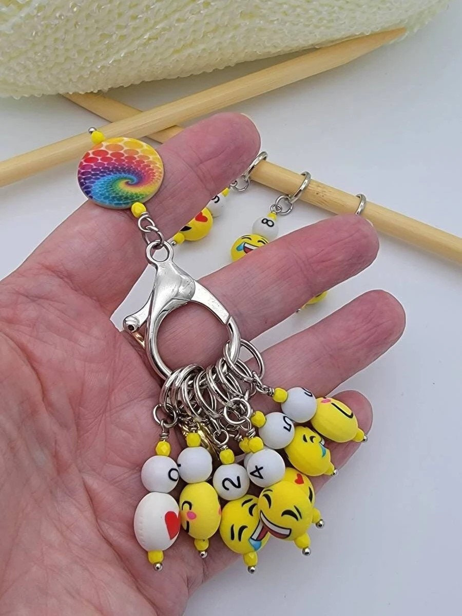 Smiley Face Numbered Stitch Markers for Knitting With Holder, Row ...