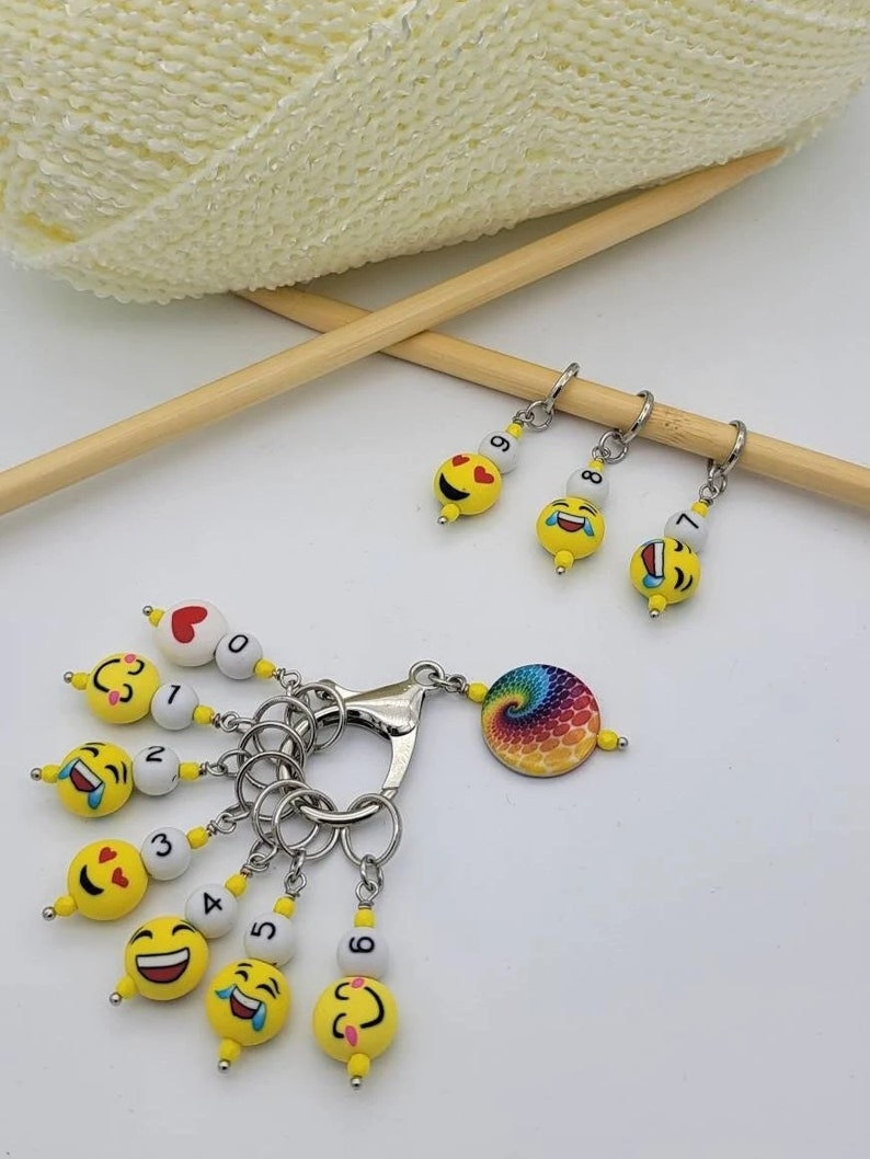 Smiley Face Numbered Stitch Markers for Knitting With Holder, Row ...