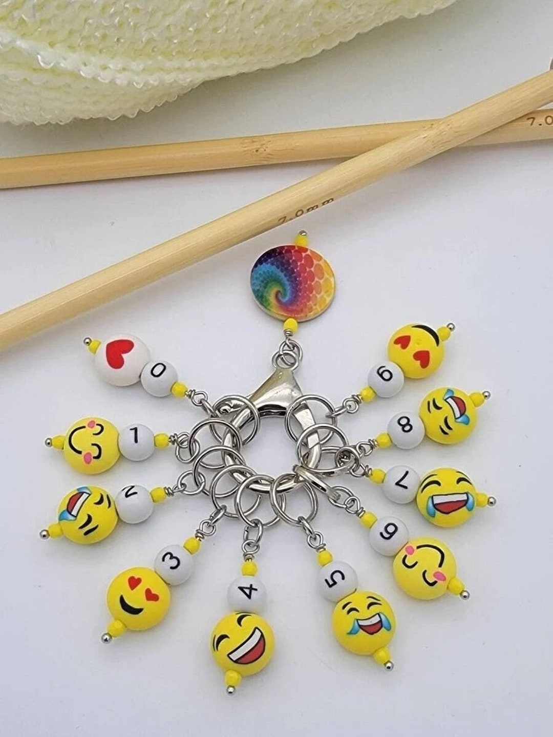 Smiley Face Numbered Stitch Markers for Knitting With Holder, Row ...