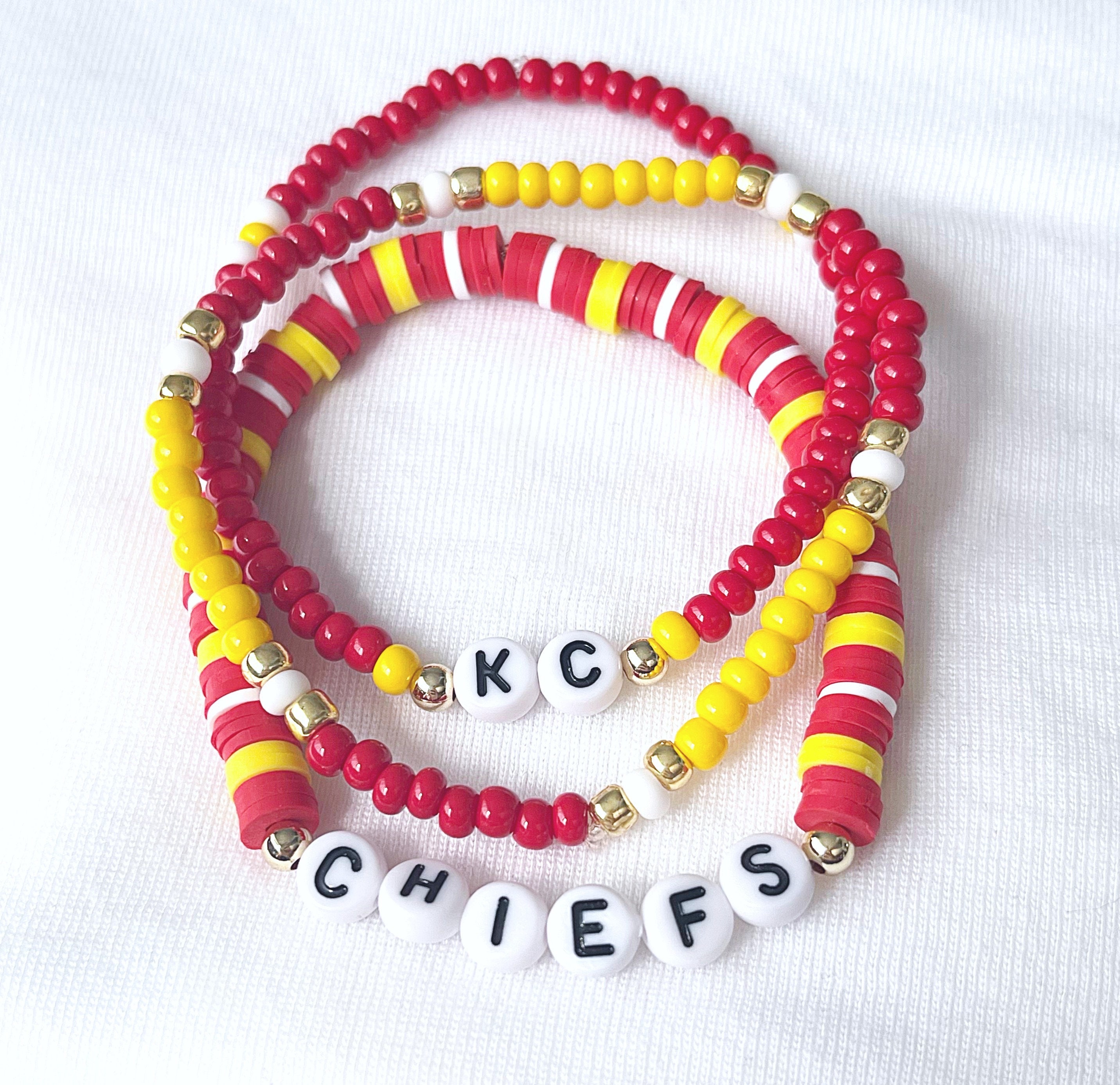 Kansas City Chiefs Beaded Bracelet Set - Stretch Bracelets | Vinyl Bead ...