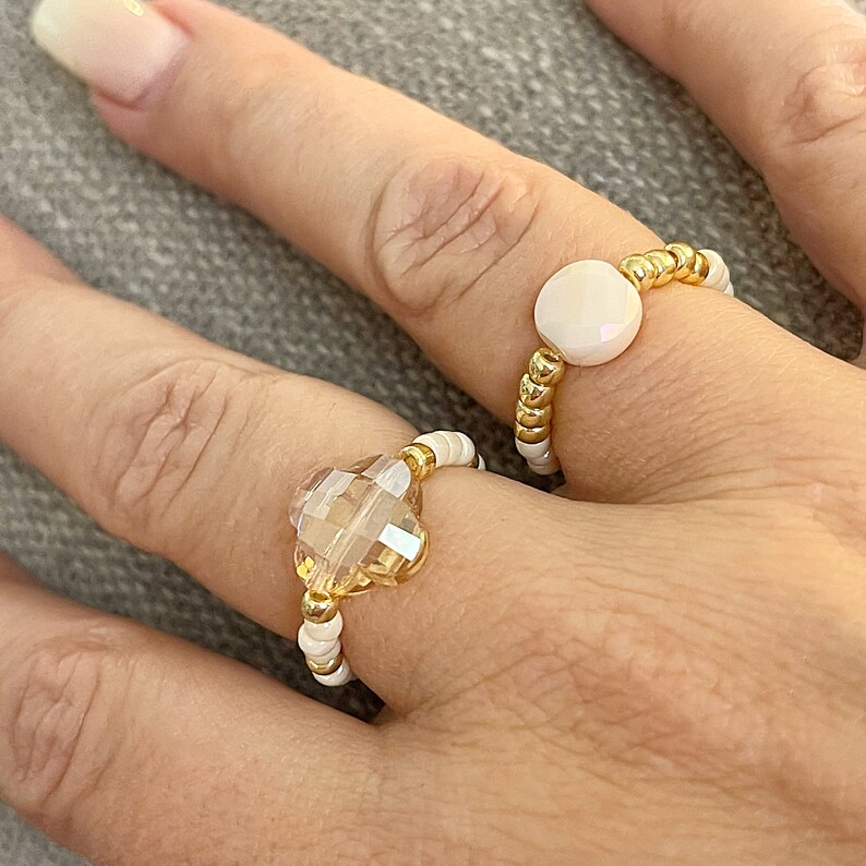 Champagne Pop Stretch Ring Set Stackable Bead Rings Dainty | Etsy