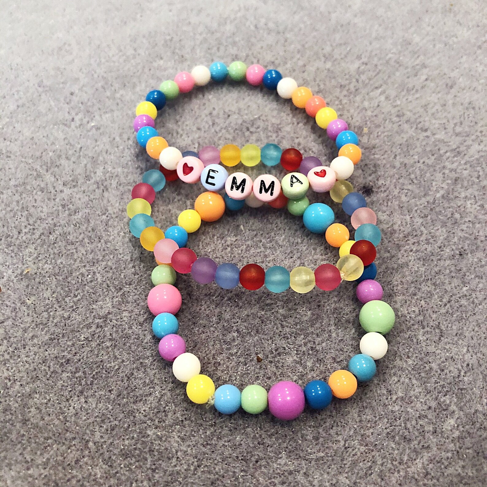 Girls 3 Individual Beaded Bracelets Set Stretch Bracelets | Etsy