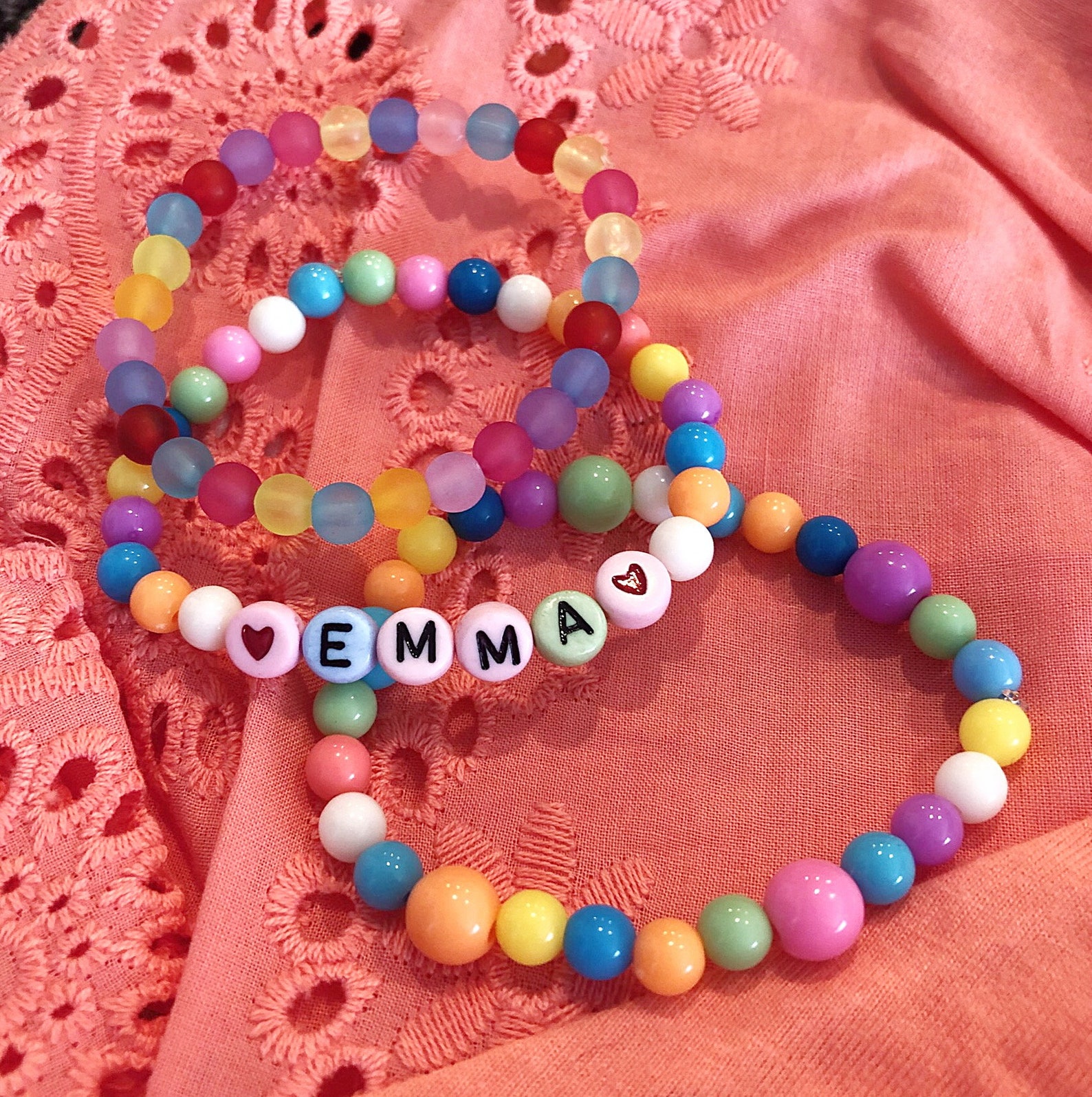 Girls 3 Individual Beaded Bracelets Set Stretch Bracelets | Etsy