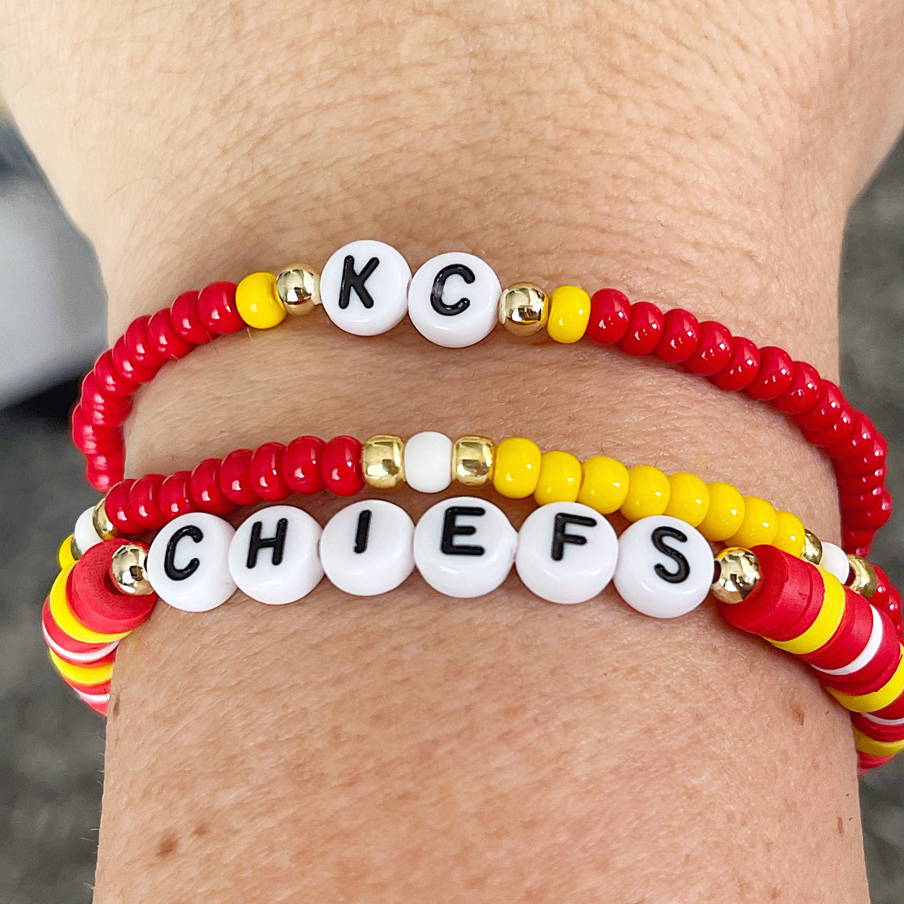 Kansas City Chiefs Beaded Bracelet Set - Stretch Bracelets | Vinyl Bead ...