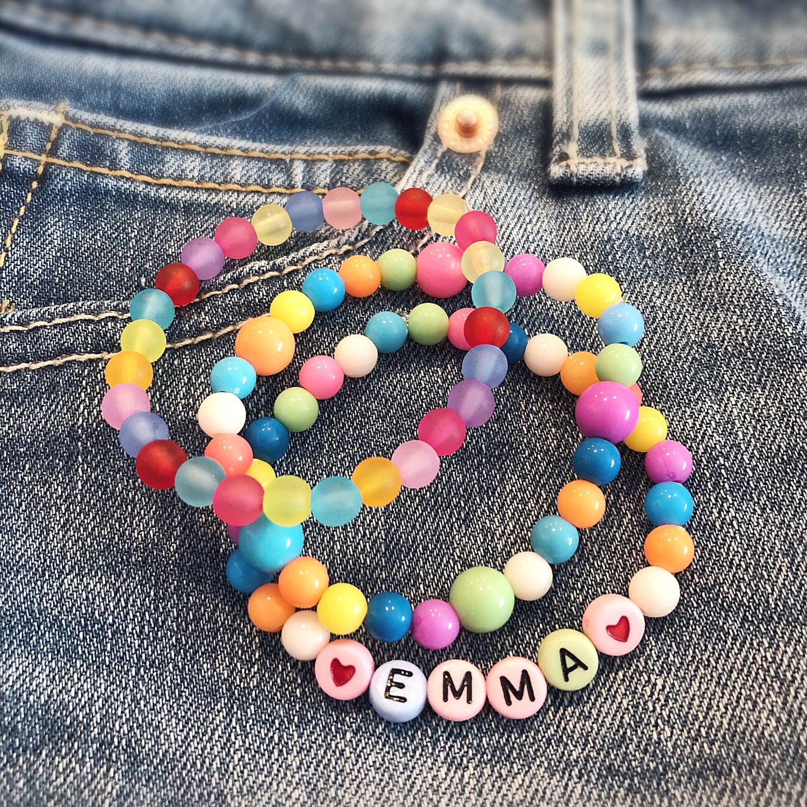 Girls 3 Individual Beaded Bracelets Set Stretch Bracelets | Etsy