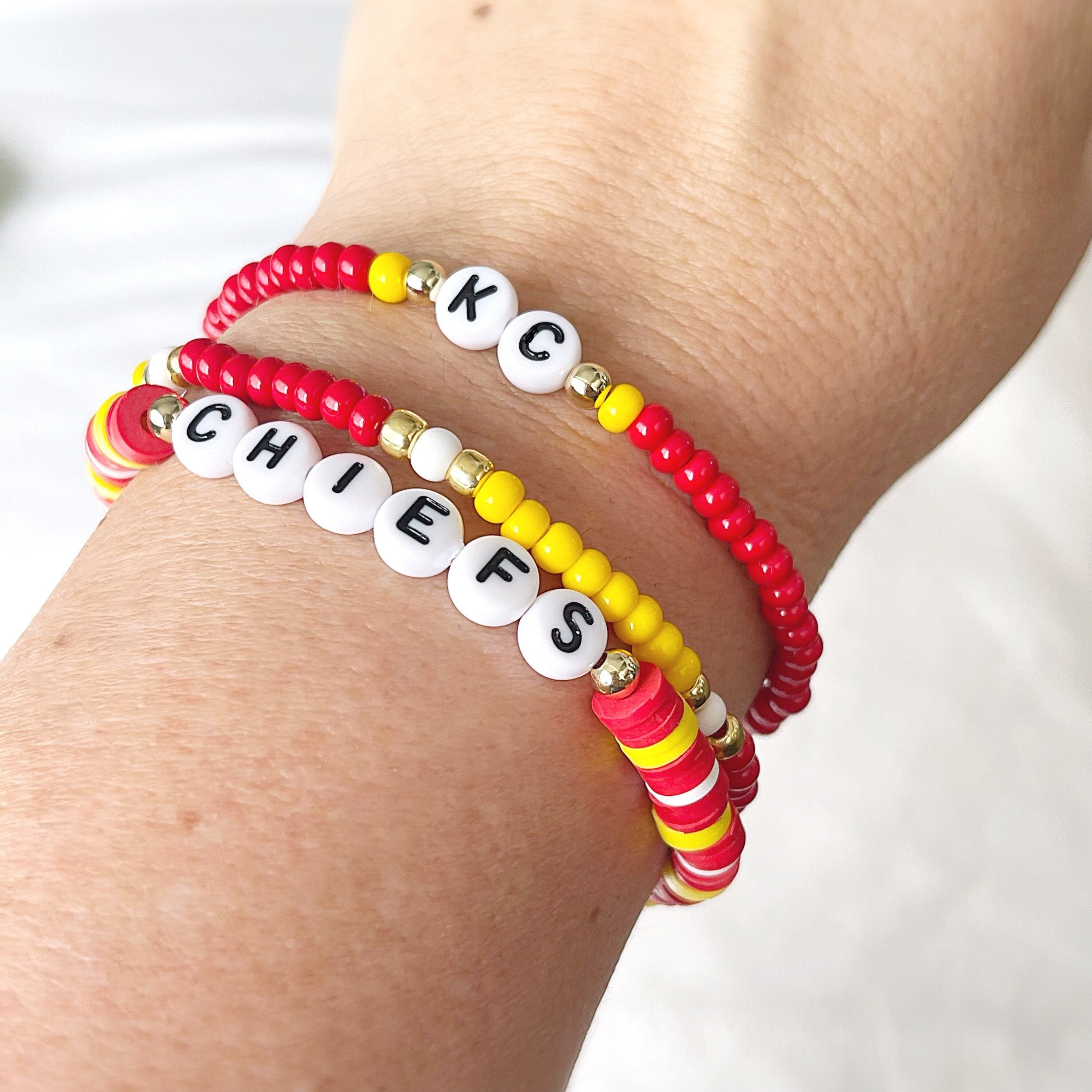 Kansas City Chiefs Beaded Bracelet Set - Stretch Bracelets | Vinyl Bead ...