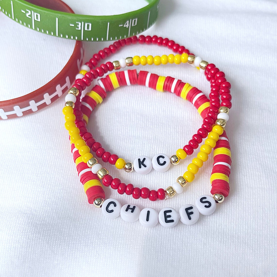 Kansas City Chiefs Beaded Bracelet Set - Stretch Bracelets | Vinyl Bead ...
