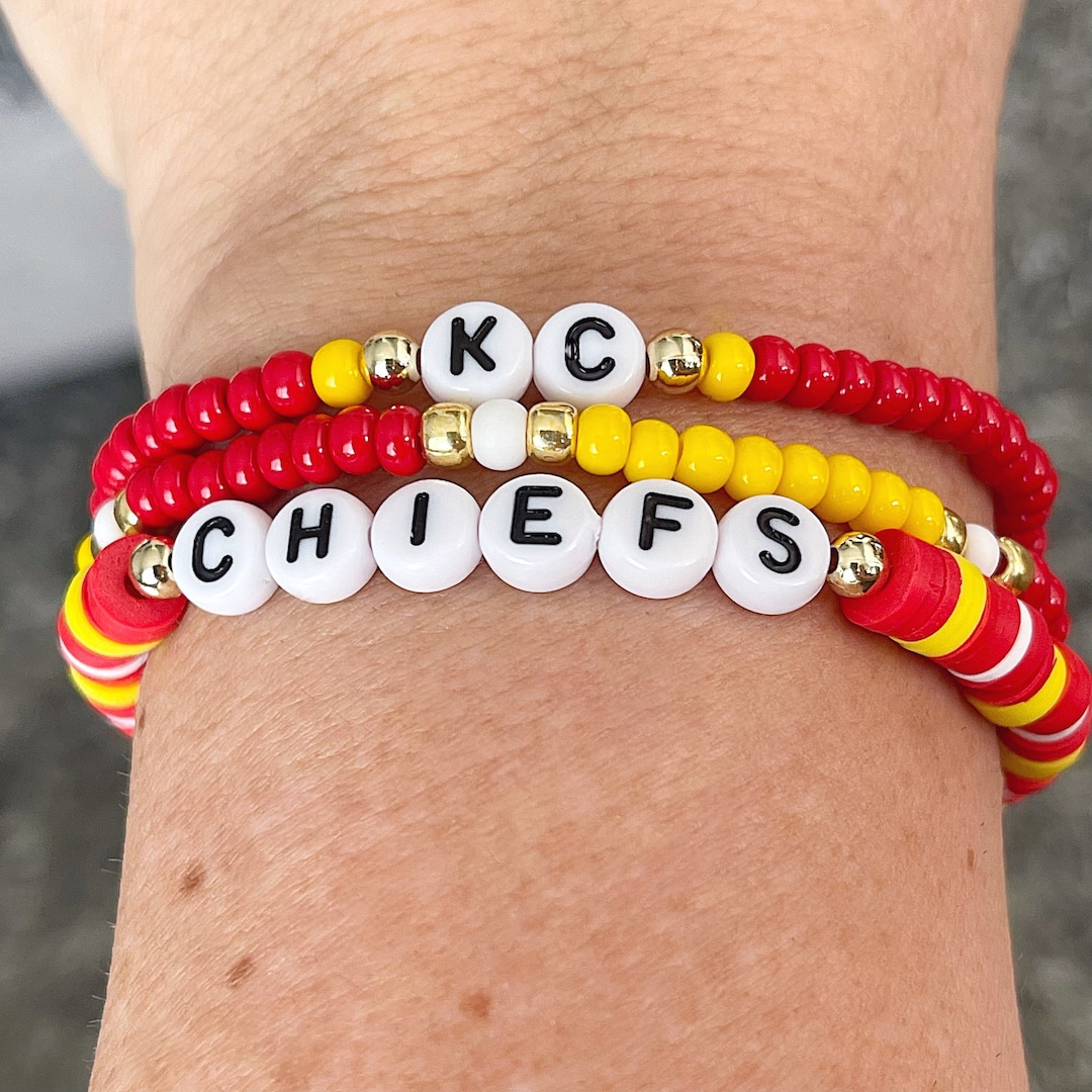 Kansas City Chiefs Beaded Bracelet Set Stretch Bracelets Vinyl Bead ...