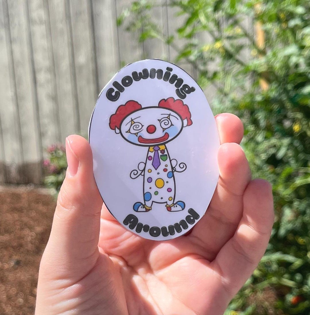 Clowning Around | Hand-drawn Vinyl Sticker Waterproof, Clown Sticker ...