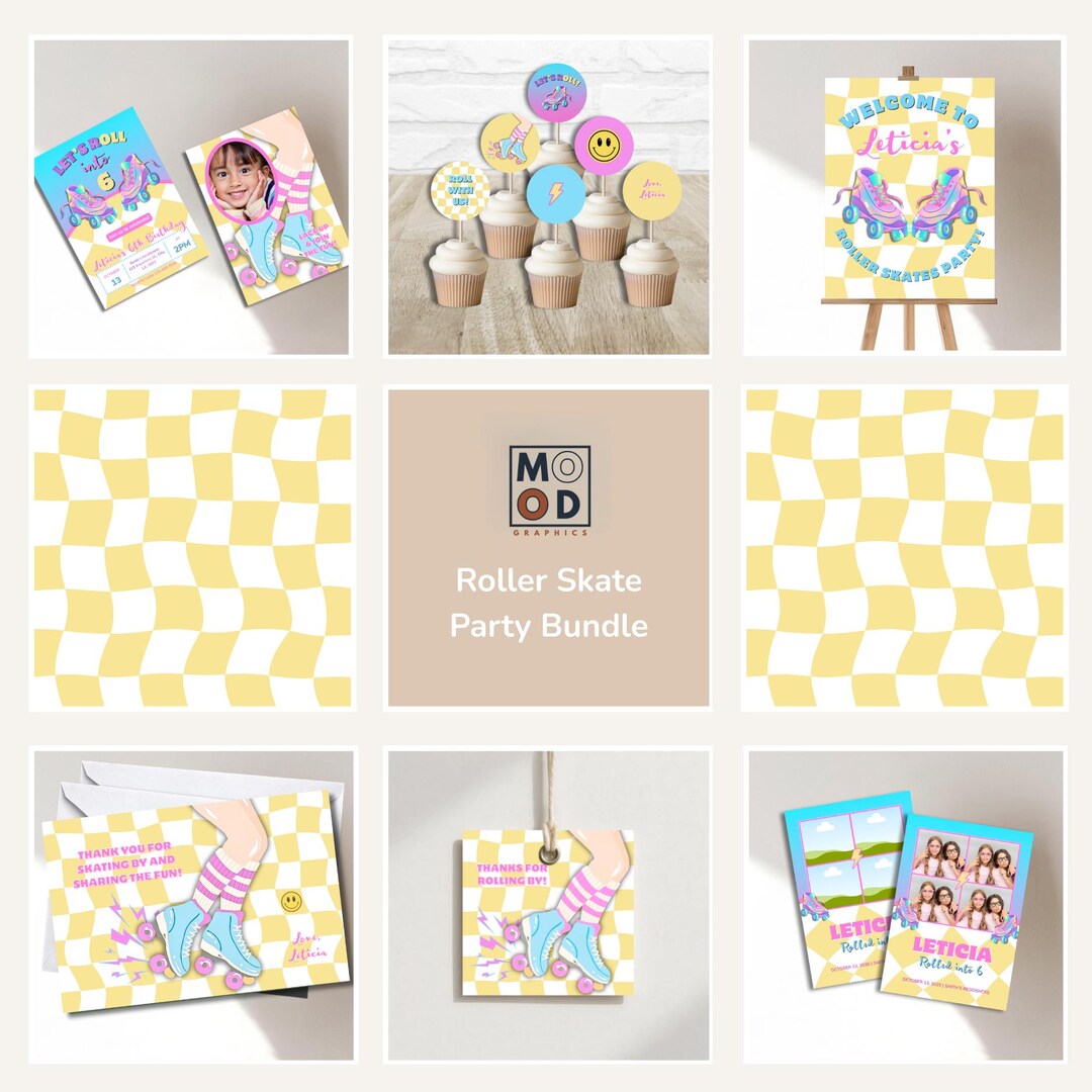 Roller Skate Party Bundle | Editable Canva Template | Digital Download ...