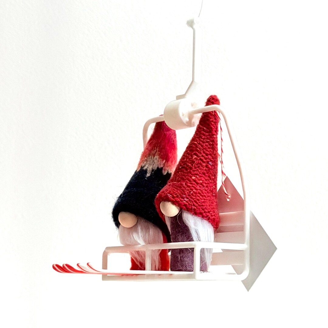 Mini-gnome Ski-lift Christmas Decoration, 2 SKIERS, Boy & Girl (SML2-3 ...