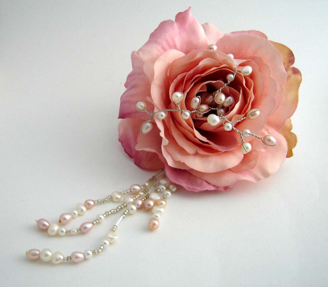 Pink Rose Hairpiece With Pearls - Etsy