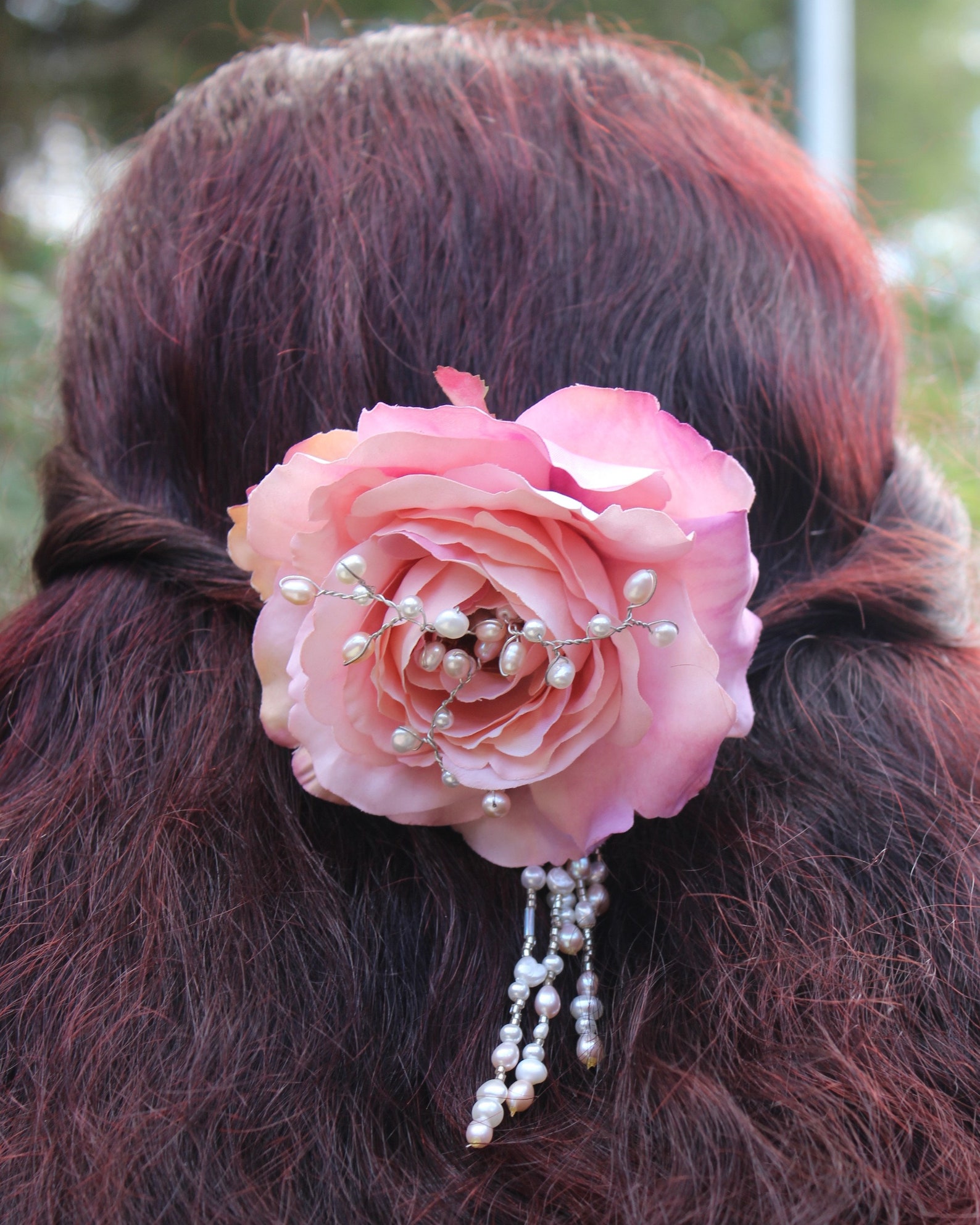 Pink Rose Hairpiece With Pearls - Etsy