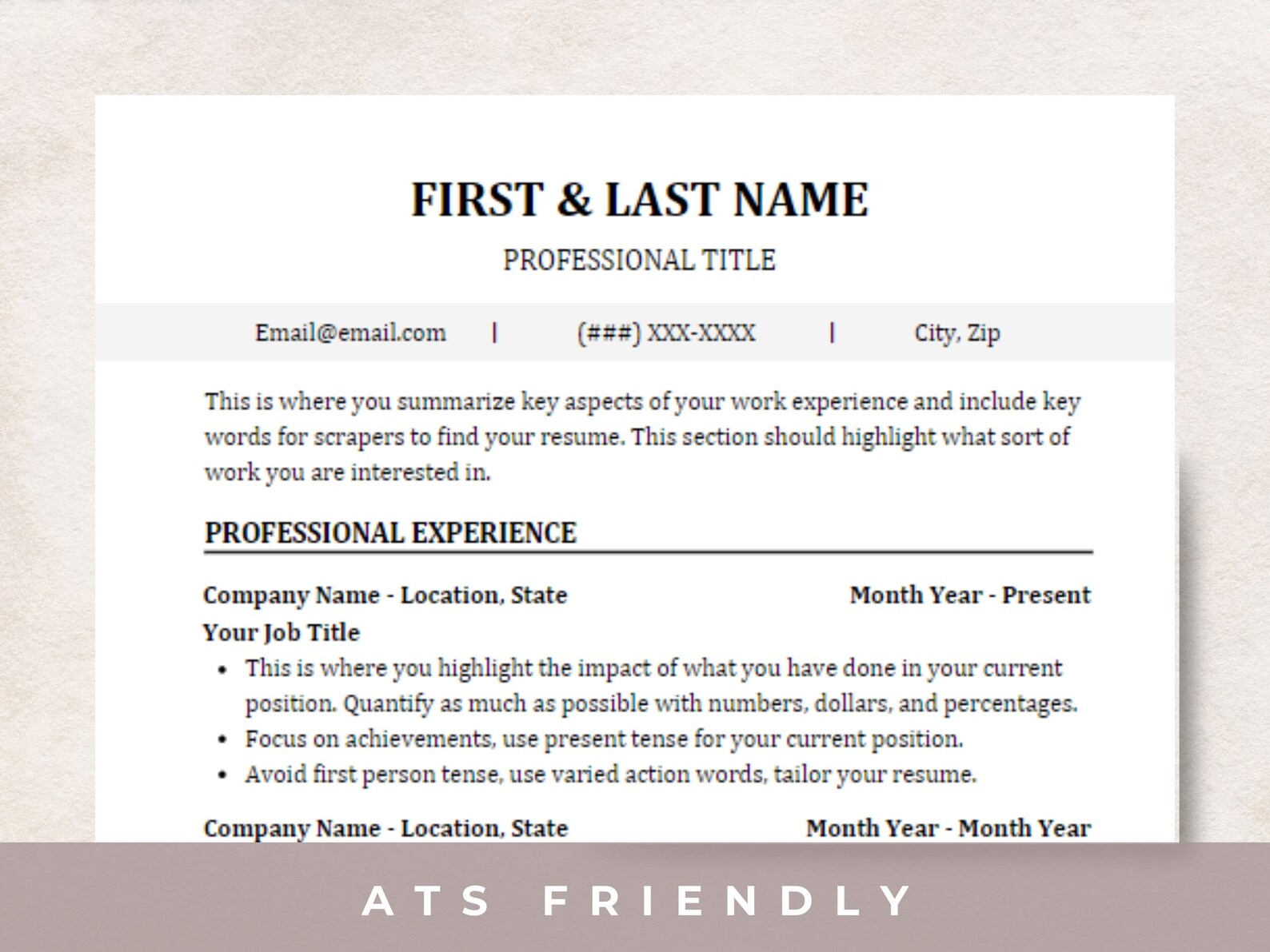 Harvard-style Professional Resume Template ATS Friendly Perfect for IT ...