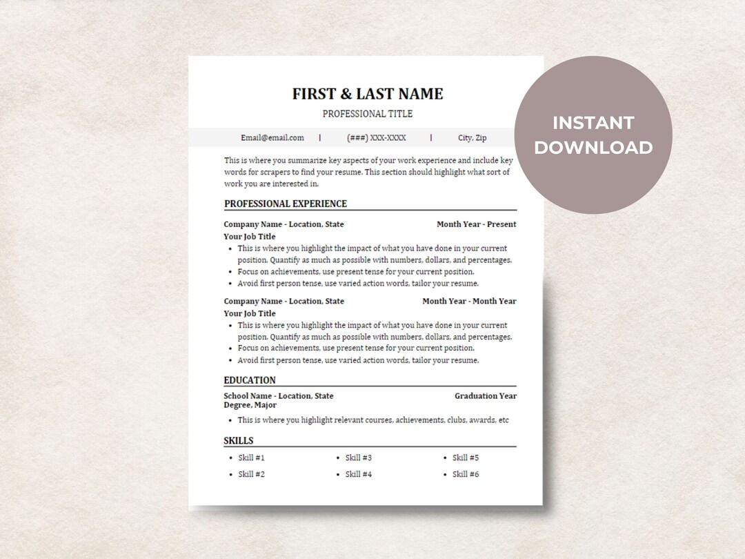 Harvard-style Professional Resume Template ATS Friendly Perfect for IT ...