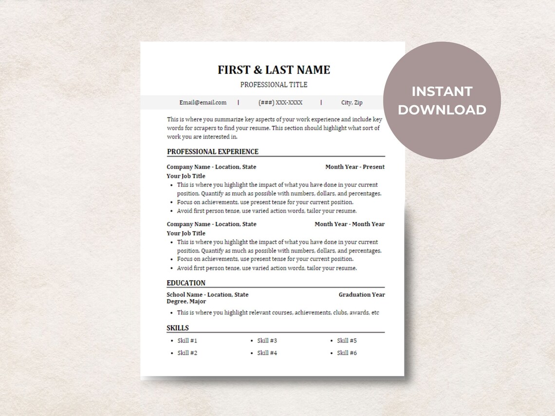 Harvard-style Professional Resume Template ATS Friendly Perfect for IT ...