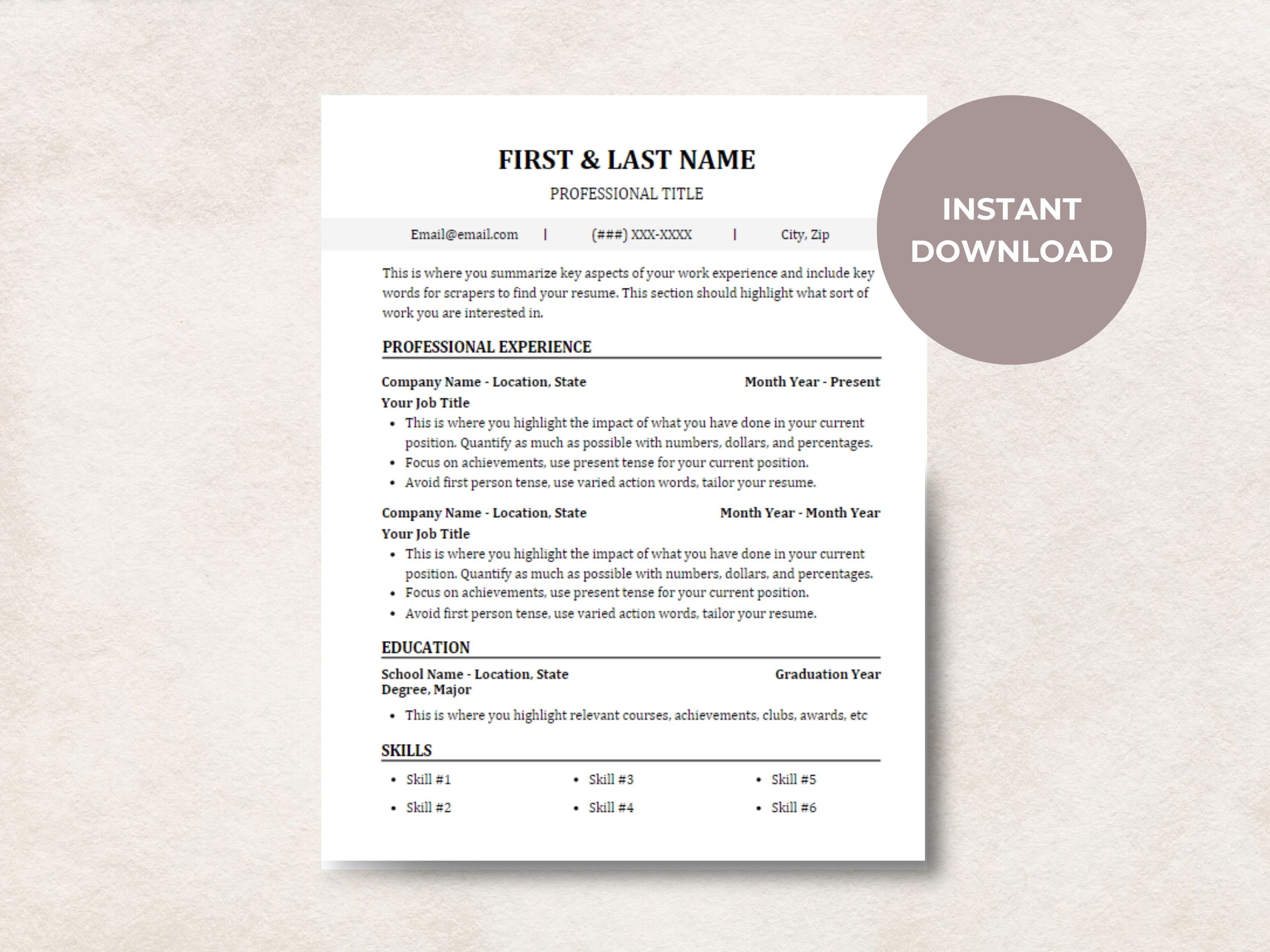 Harvard-style Professional Resume Template ATS Friendly Perfect for IT ...
