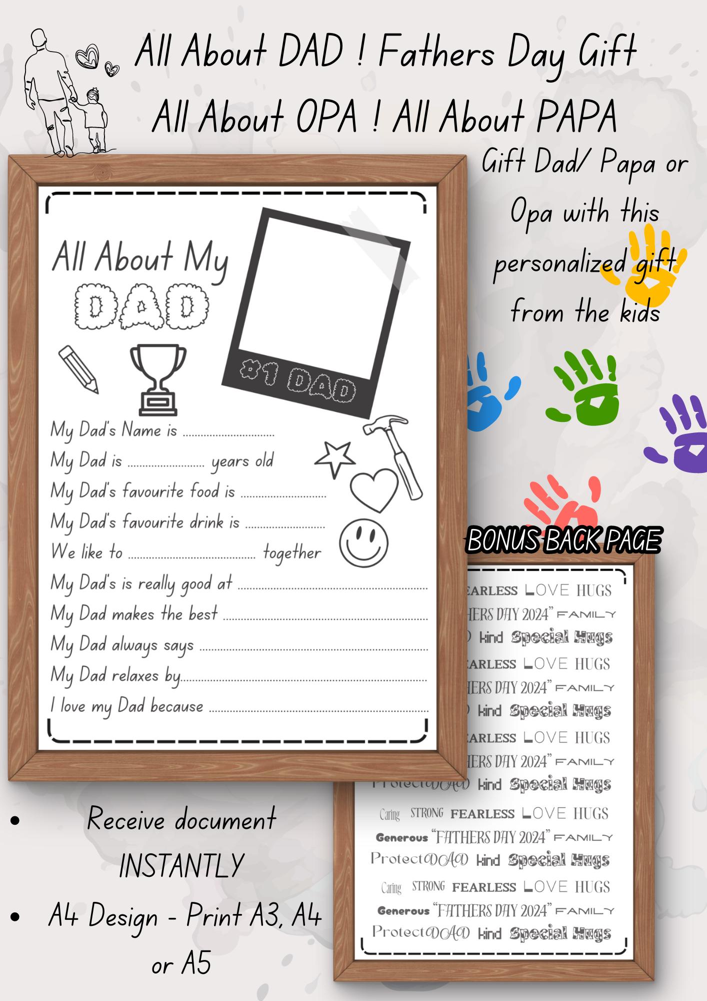 All About My Dad Printable All About My Papa All About My Opa Father's ...