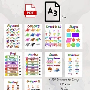 Printable Educational Learning Charts set of 10. Homeschool. Play Room ...