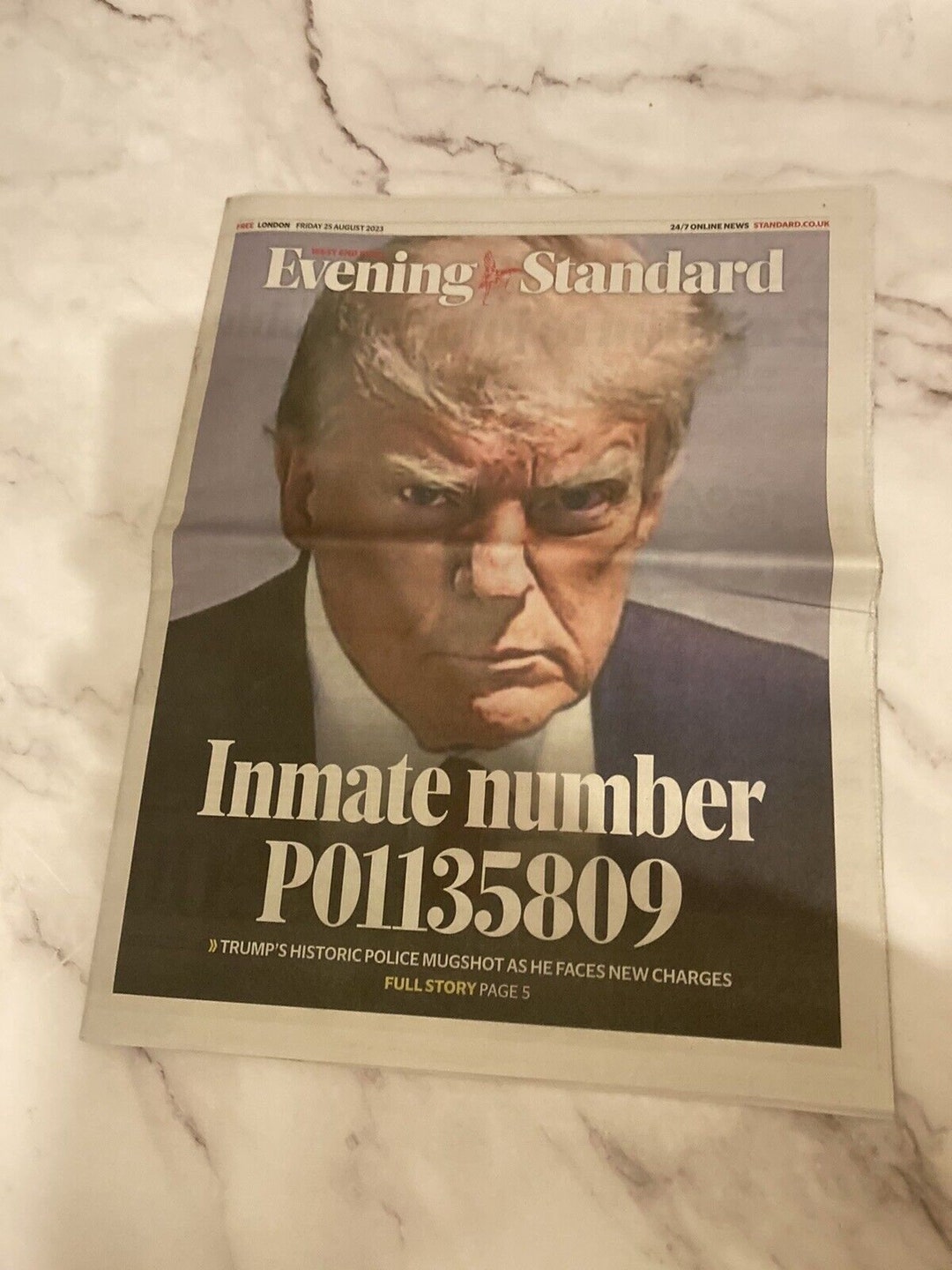 Donald Trump Mugshot Newspaper – Evening Standard August 2023 ...