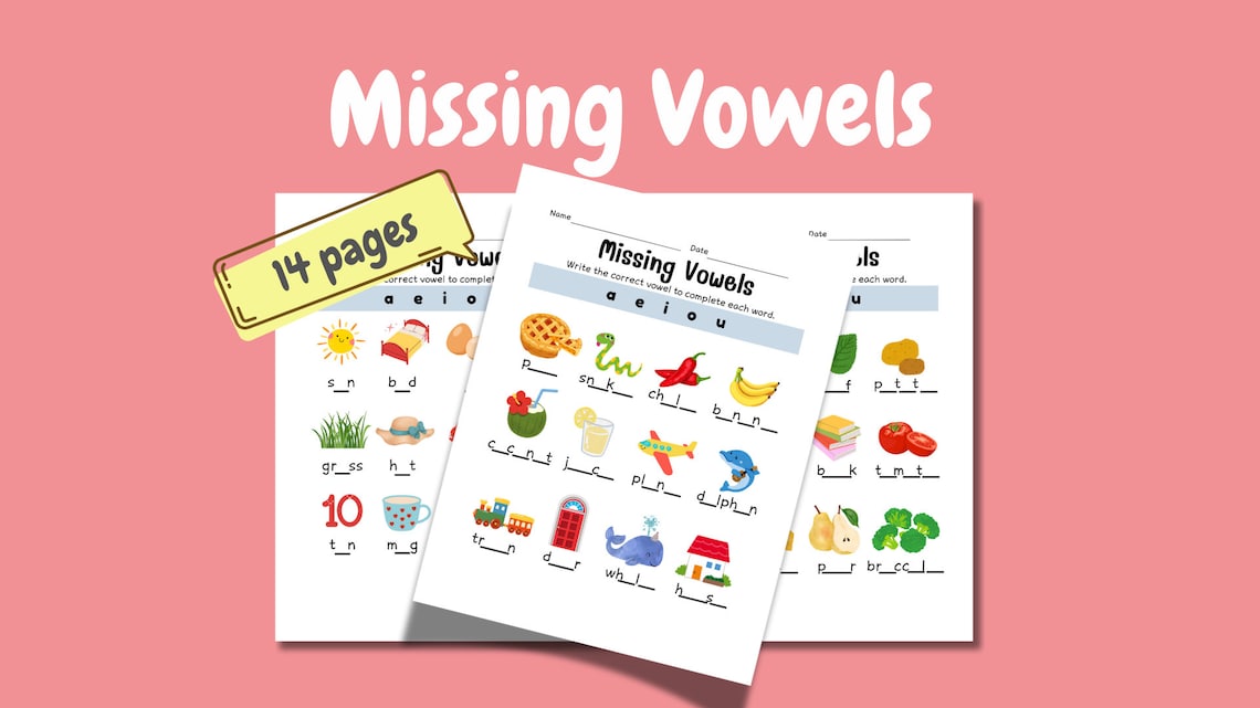 Printable Missing Letter Worksheets, Missing Vowels Activity, Learning ...