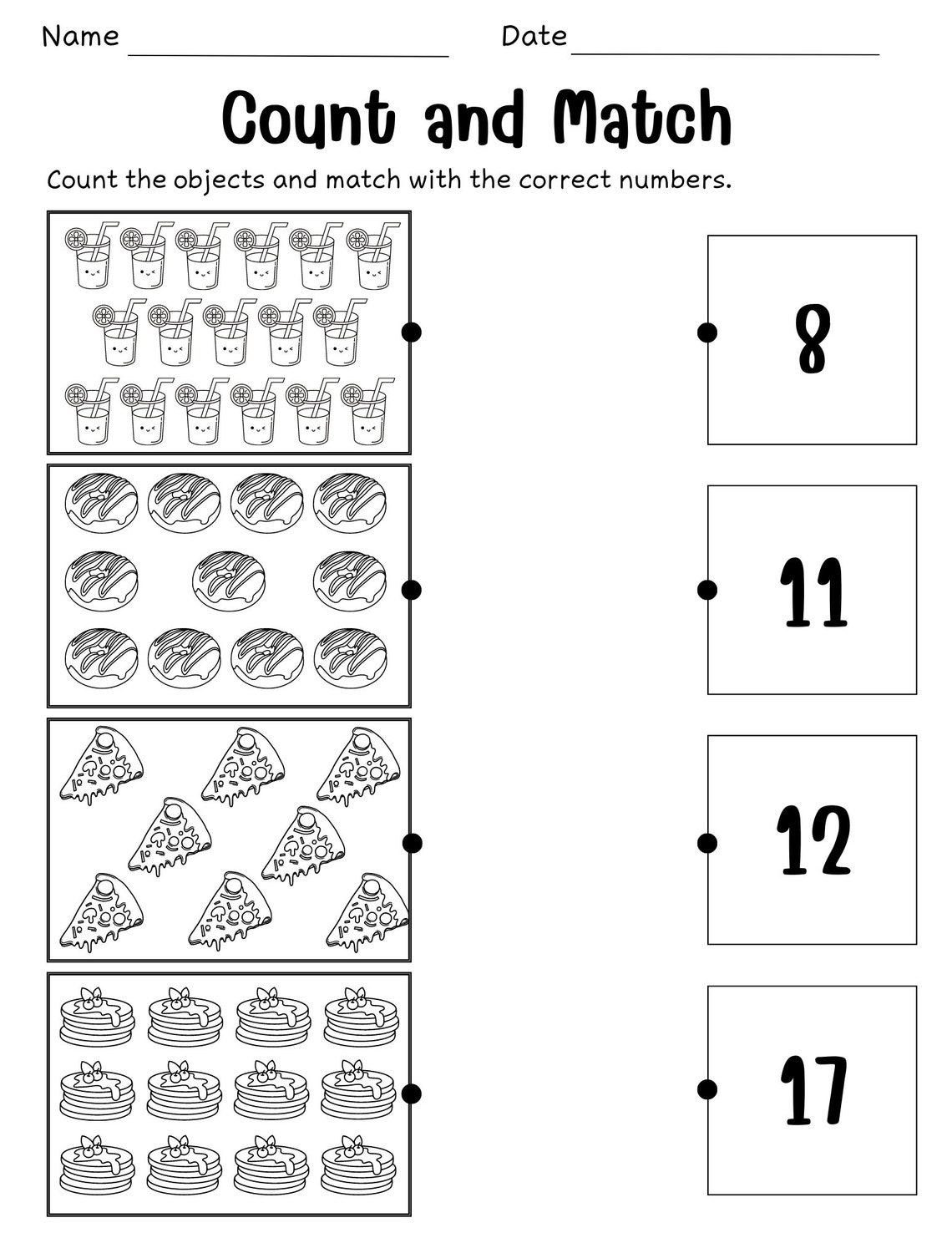 Printable Count and Match Worksheets: Preschool Kindergarten Math ...