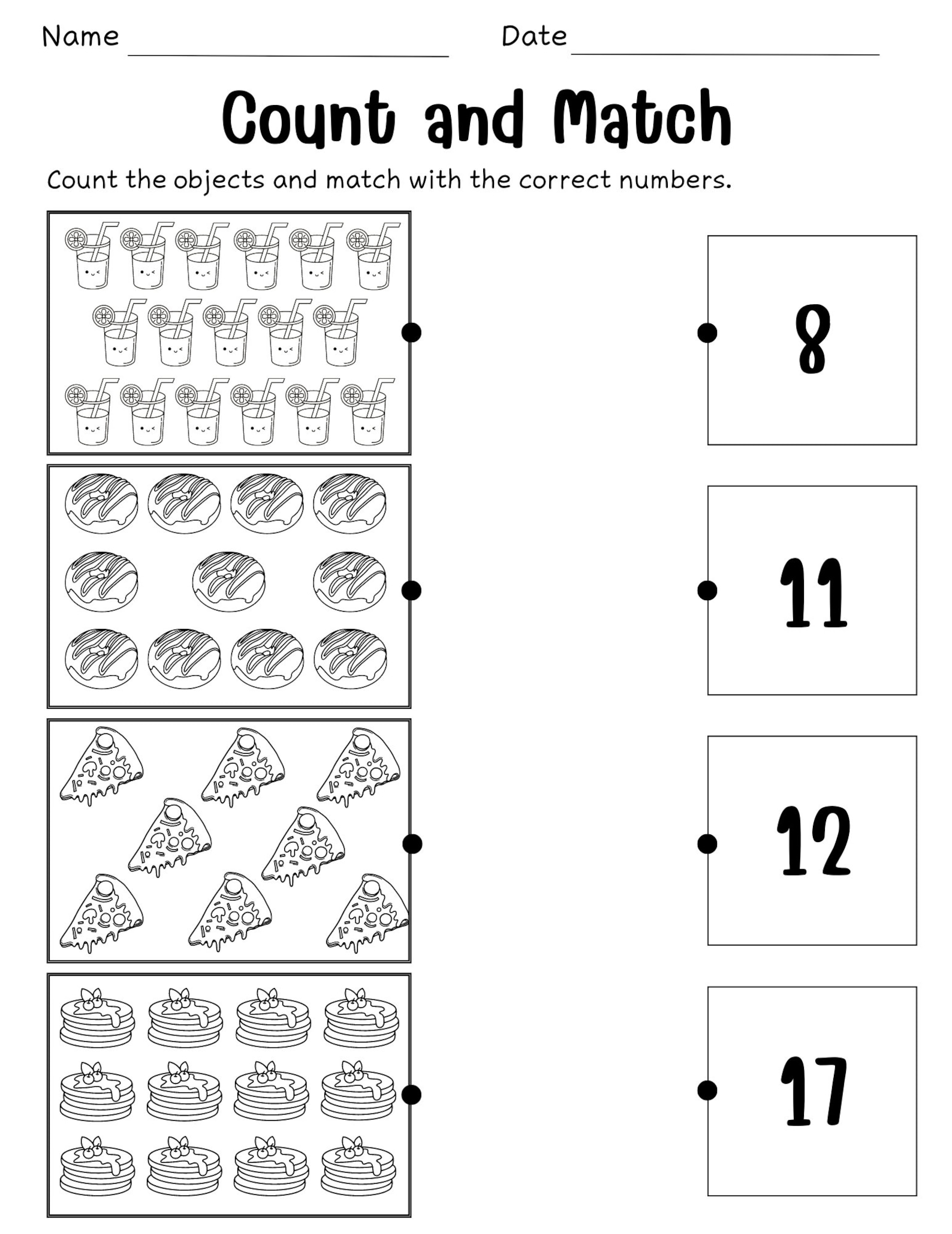 Printable Count and Match Worksheets, Count and Match, Printable ...