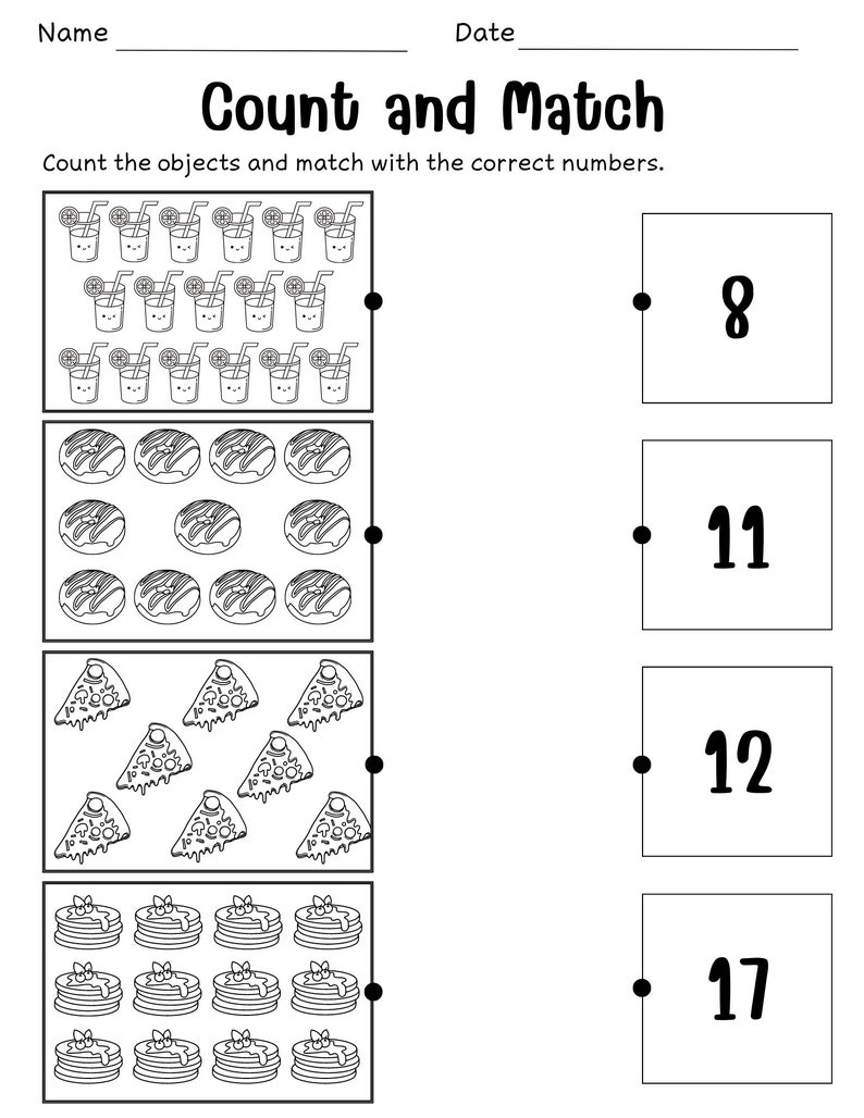 Printable Count and Match Worksheets: Preschool Kindergarten Math ...