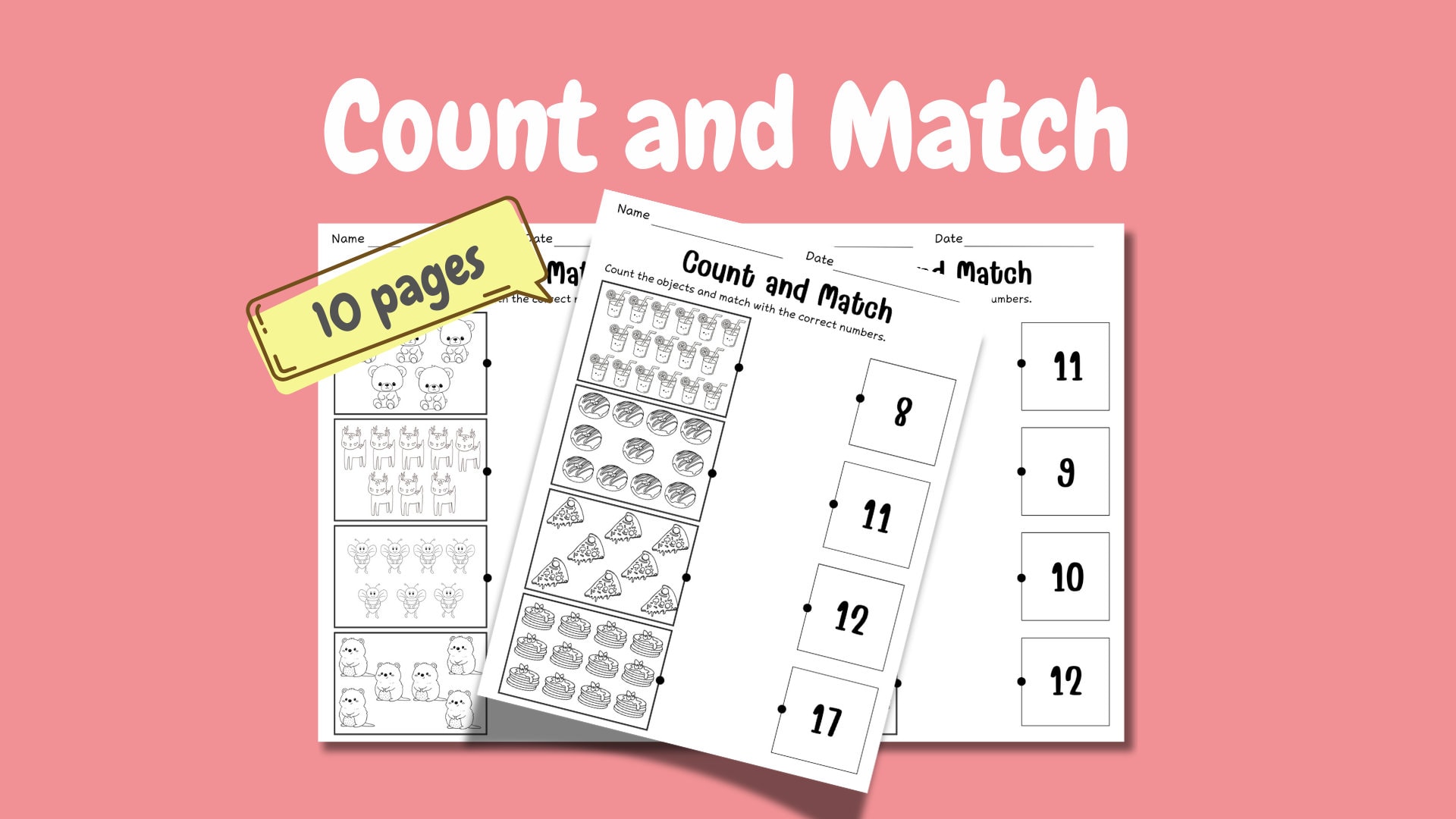 Printable Count and Match Worksheets: Preschool Kindergarten Math ...