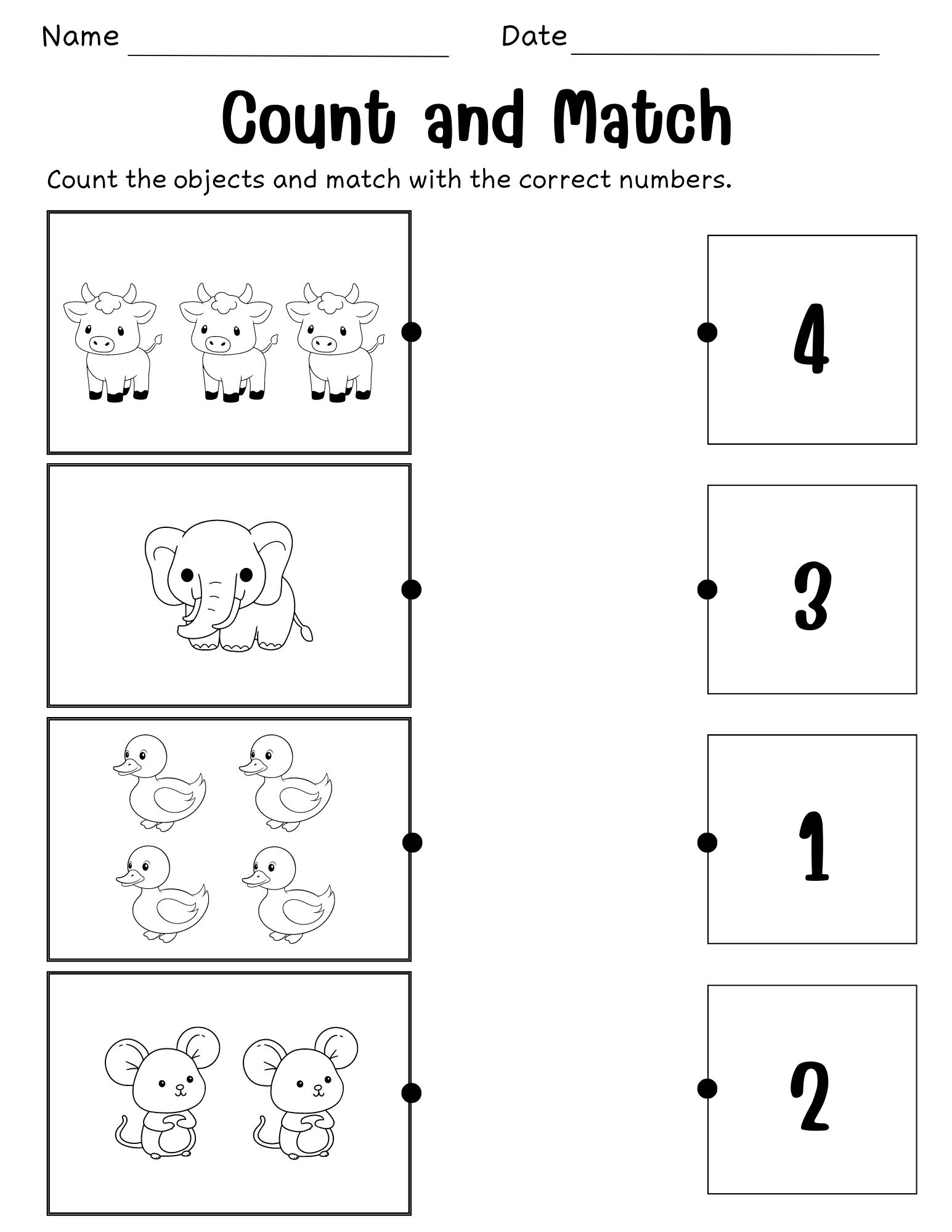 Printable Count and Match Worksheets, Count and Match, Printable ...