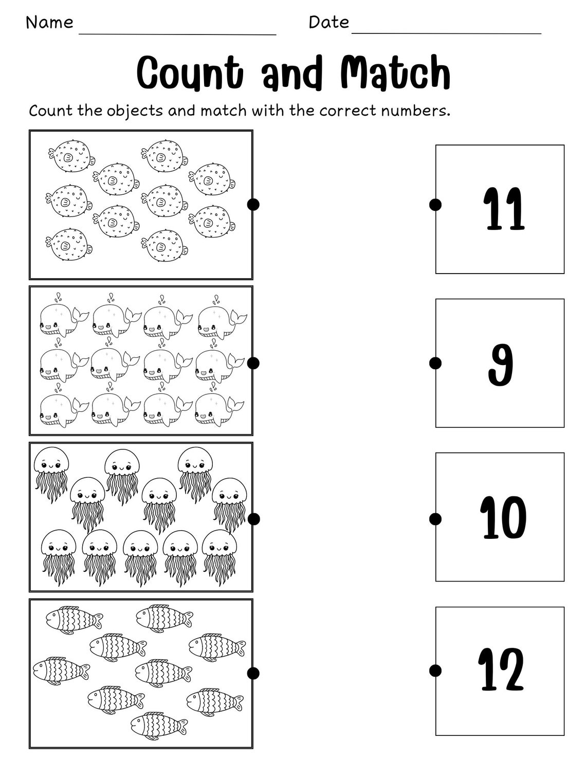 Printable Count and Match Worksheets: Preschool Kindergarten Math ...