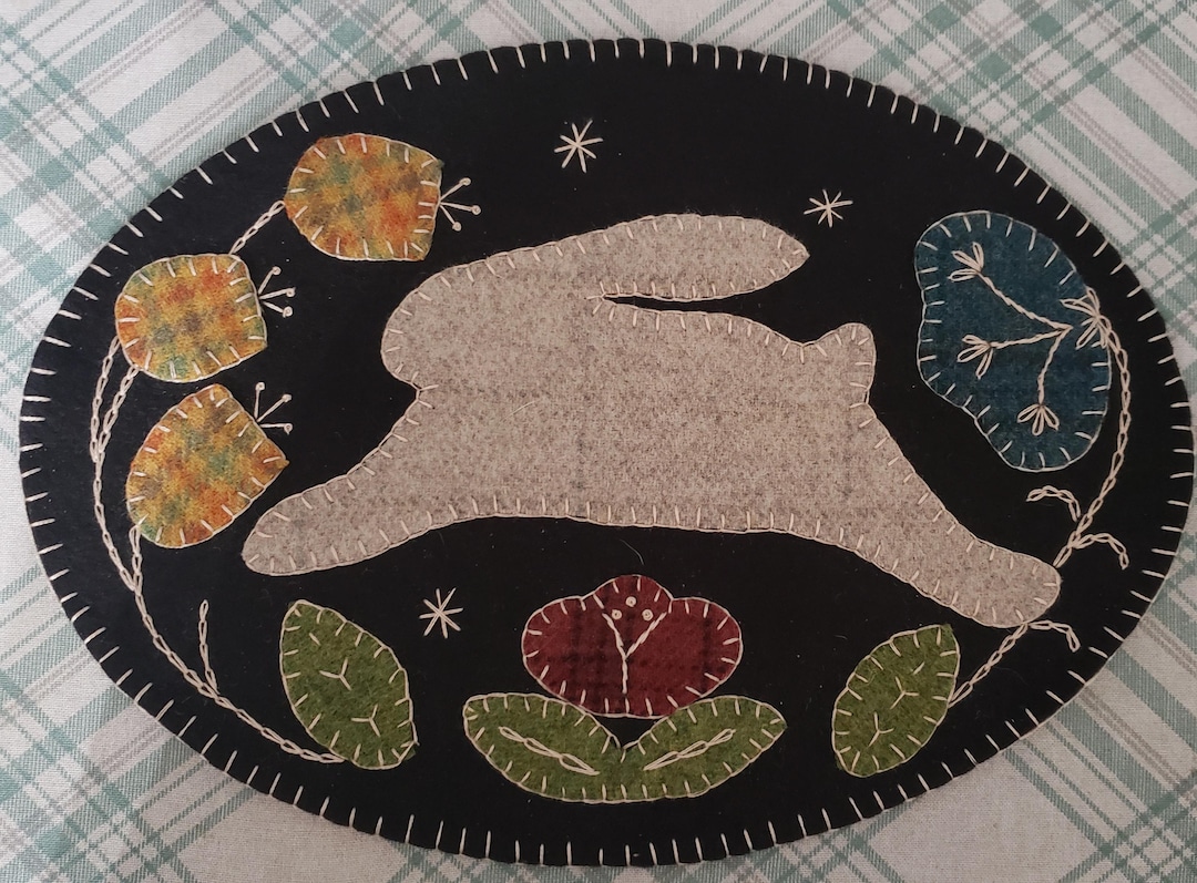 Pre-cut Penny Rug KIT - Eli's Rabbit- Primitive Candle Mat -wool ...