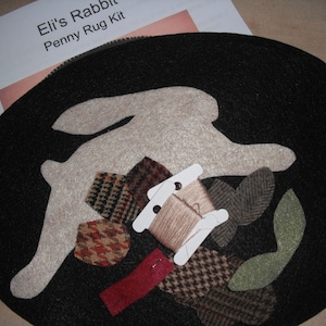 Pre-cut Penny Rug KIT - Eli's Rabbit- Primitive Candle Mat -wool ...