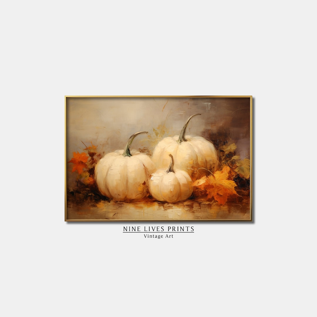 Autumn Pumpkins Oil Painting, Rustic Painting Wall Art, Digital ...