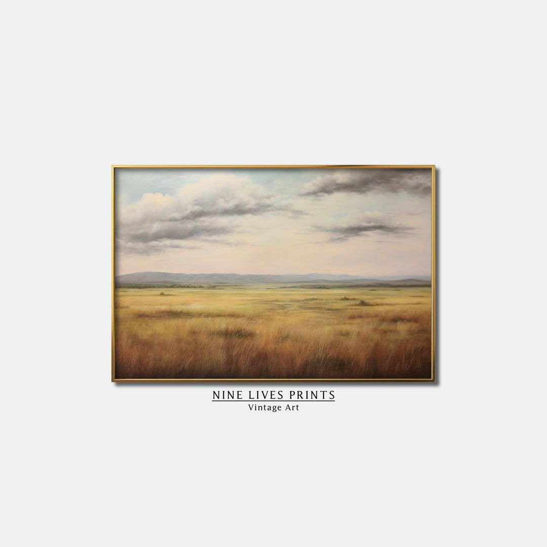 Muted Landscape Painting, Vintage Fall Landscape Wall Art, Digital ...