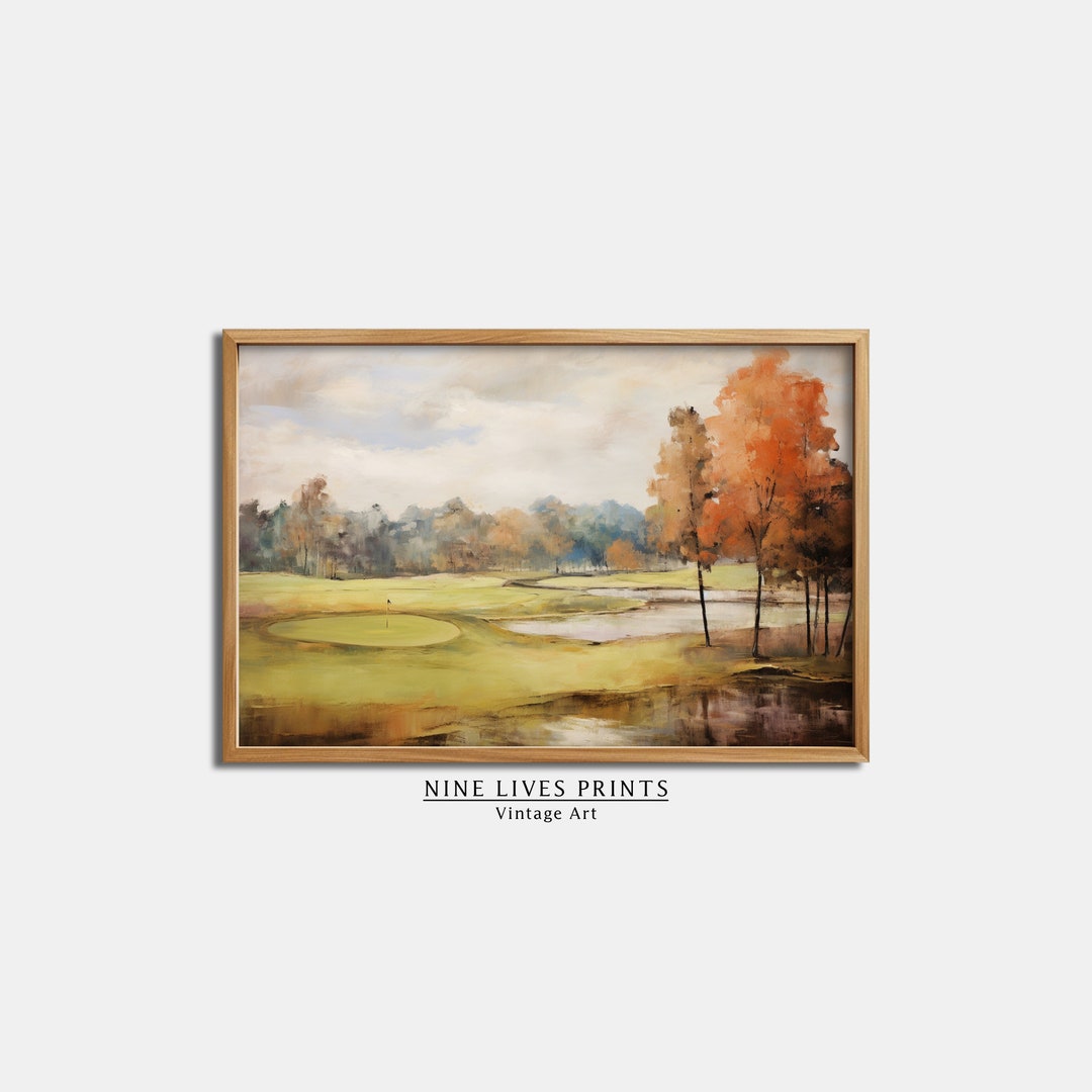 Rustic Golf Course Art Painting, Vintage Landscape Wall Art, Digital ...