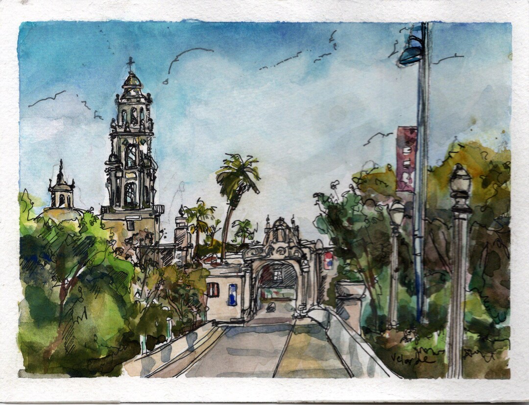 El Prado, Cabrillo Bridge, Balboa Park San Diego, Watercolor With Pen ...