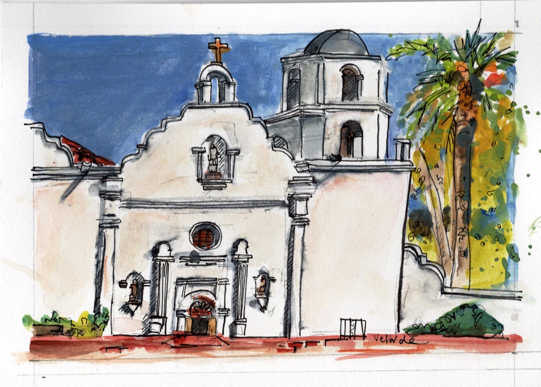 Mission San Luis Rey, Oceanside Original Watercolor With Pen and Ink - Etsy