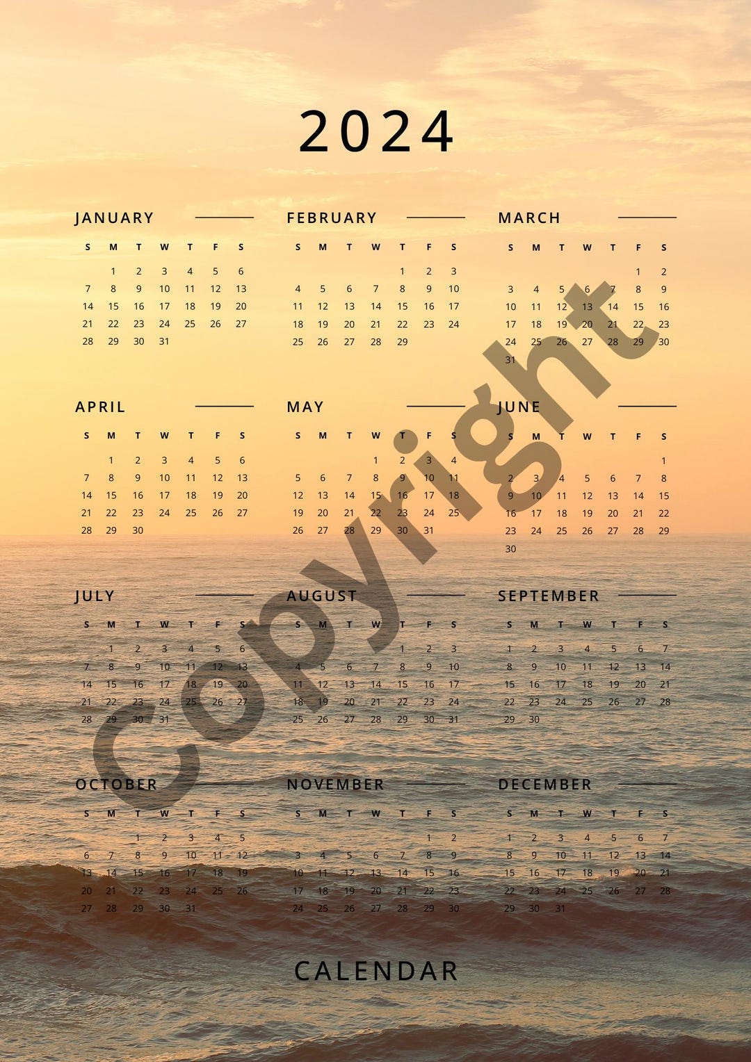 Calenders 2024 ,planners 2024, Ocean Sunset Calendars - Etsy