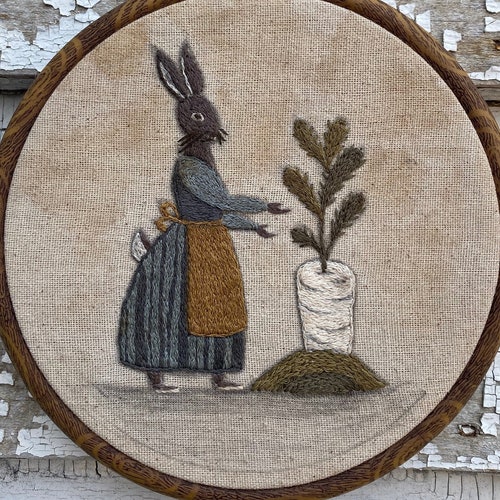 Ranunculus Rabbit Paper/mailed Embroidery Pattern From - Etsy