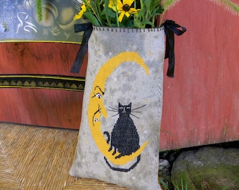 Cat in the Moon Primitive Cross Stitch PAPER PATTERN From Notforgotten ...