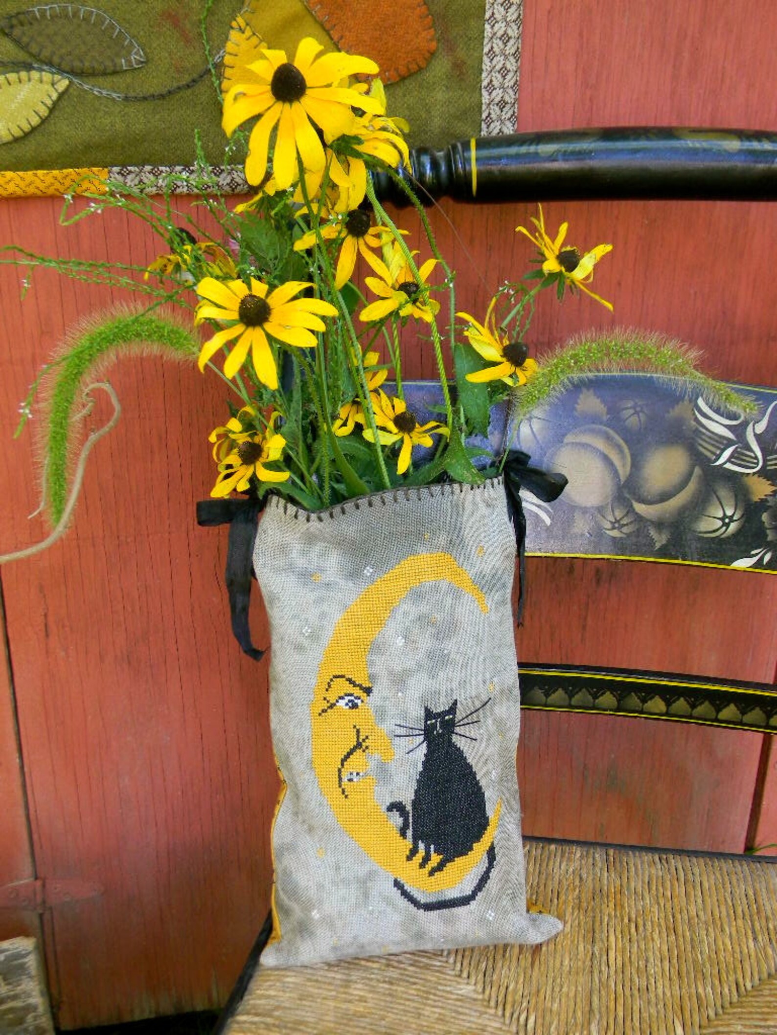 Cat in the Moon Primitive Cross Stitch PAPER PATTERN From | Etsy