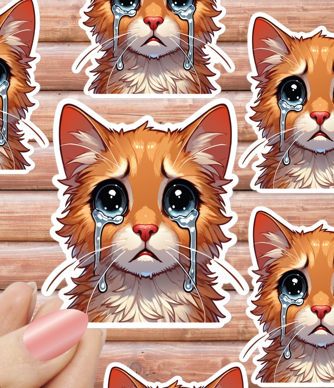 Sad Crying Cat Sticker – Orange Cat Sticker , Emotional Cat Lover Gift ...
