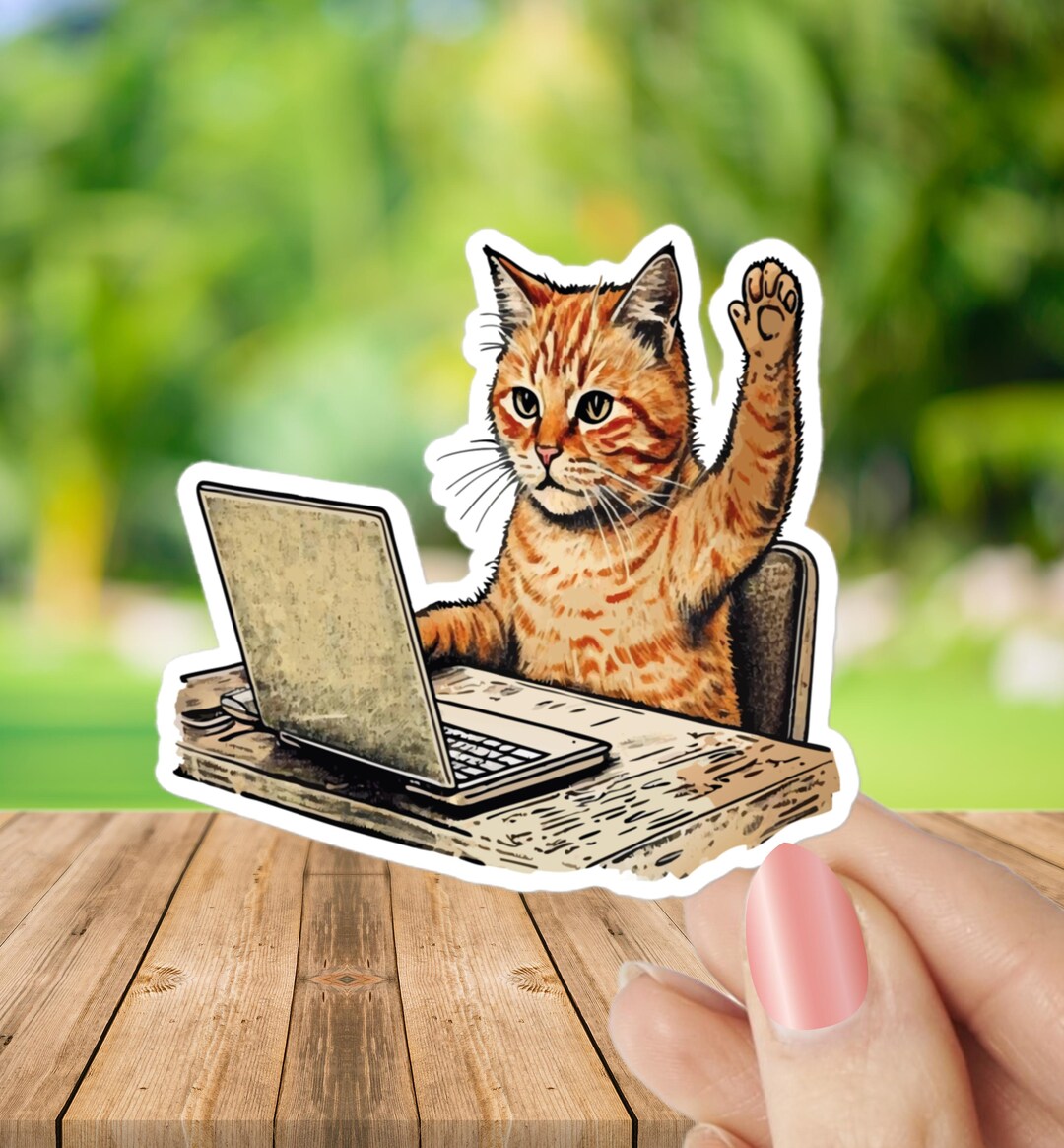 Orange Cat Sticker , Funny Cat Laptop Sticker , Cute Tabby Cat Decal ...
