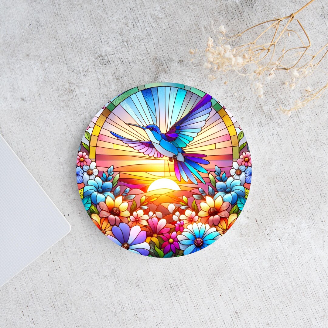 Set of Round Hummingbird Themed Ceramic Coasters - Etsy