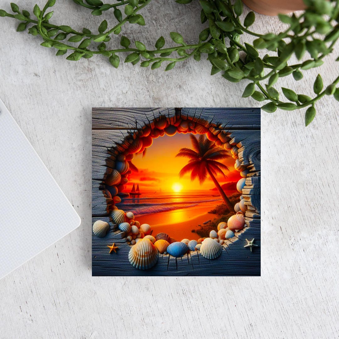 Set of Square Beach Themed Ceramic Coasters - Etsy