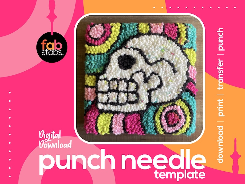 Aztec Skull Symbol Digital Pattern for Punch Needle - 8" & 10" Square ...