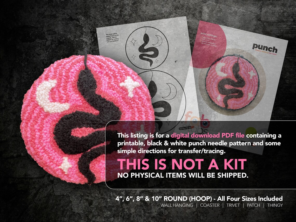 Boho Snake Digital Pattern for Punch Needle, Printable Templates, PDF ...