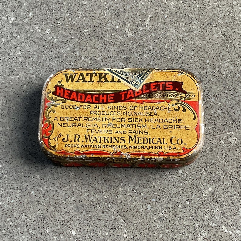 Watkins Headache Tablet Tin Vintage Advertising Antique Container 1800 ...